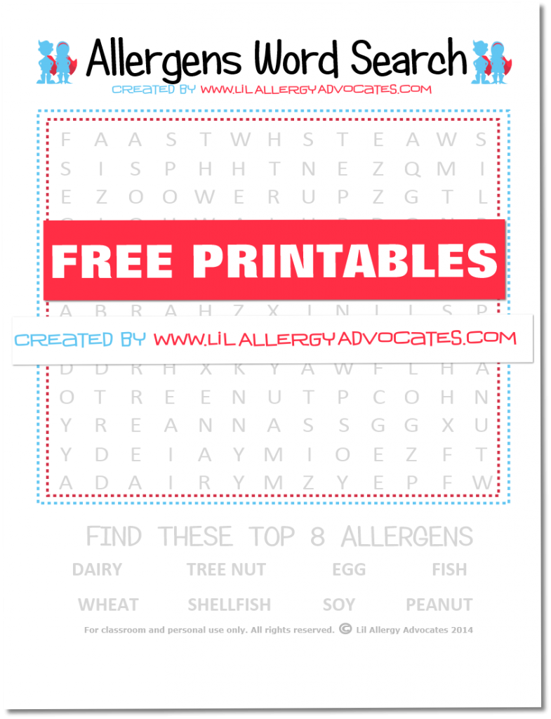 Food Allergy Word Search - Lil Allergy Advocates
